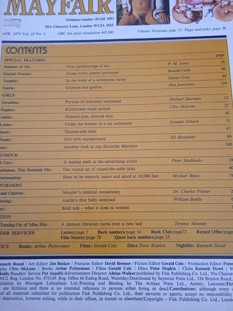 VINTAGE MAYFAIR MAGAZINE April 1975 Vol 10 No4 Men's Magazine £12.50 ...