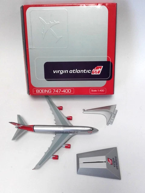 VIRGIN ATLANTIC SILVER Boeing 747-400 Model Aircraft Plane 1:400 Scale ...