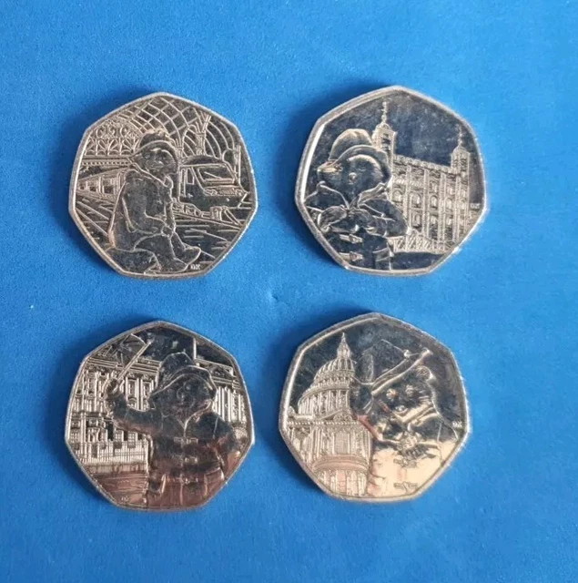 SET OF 4 Paddington Bear 50p Coins 2018 & 2019 Fifty Pence UK Rare Coin ...