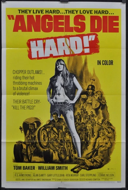 Angels Die Hard 1970 Original 27x41 Movie Poster Tom Baker William