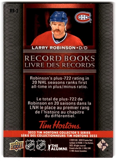 2022-23 TIM HORTONS Legends Record Books Larry Robinson #RB-2 Montreal ...