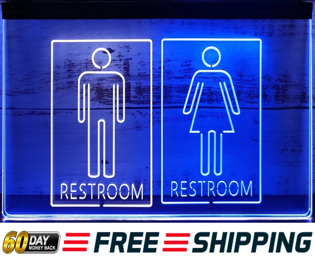MALE FEMALE RESTROOM LED Neon Light Sign Toilet Washroom WC Wall Art ...