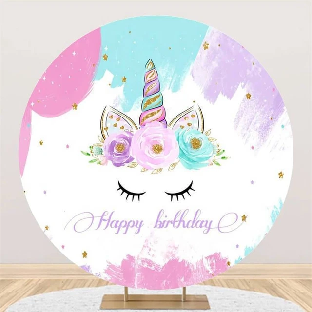 UNICORN AND FLORAL Circle Happy Birthday Party Backdrop $35.97 ...