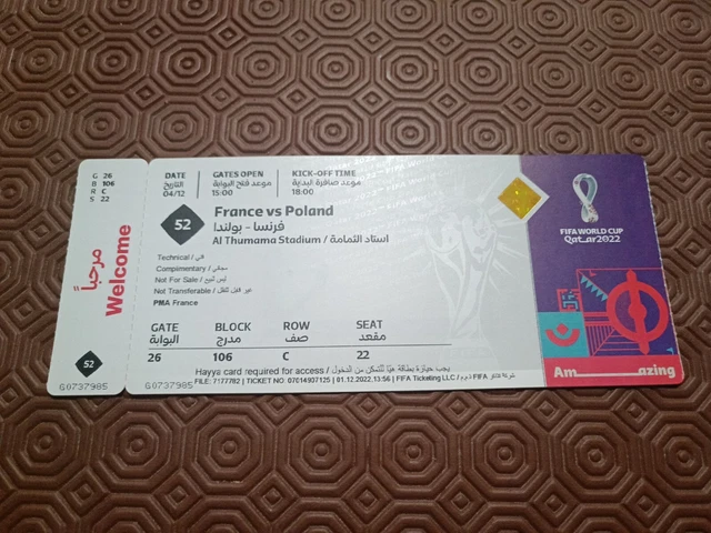 TICKET COUPE DU Monde World Cup Qatar 2022 France - Pologne Mbappe ...