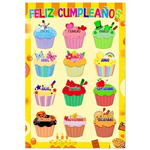 SPANISH HAPPY BIRTHDAY Chart Poster for Classroom Decorations 12x17.3 £ ...