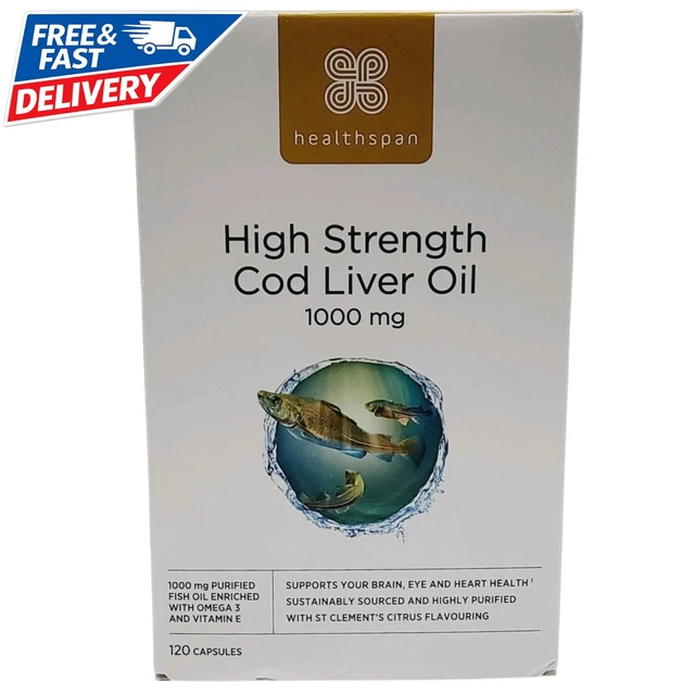 HEALTHSPAN HIGH STRENGTH Cod Liver Oil 1000mg Vitamins, 120 Capsules ...