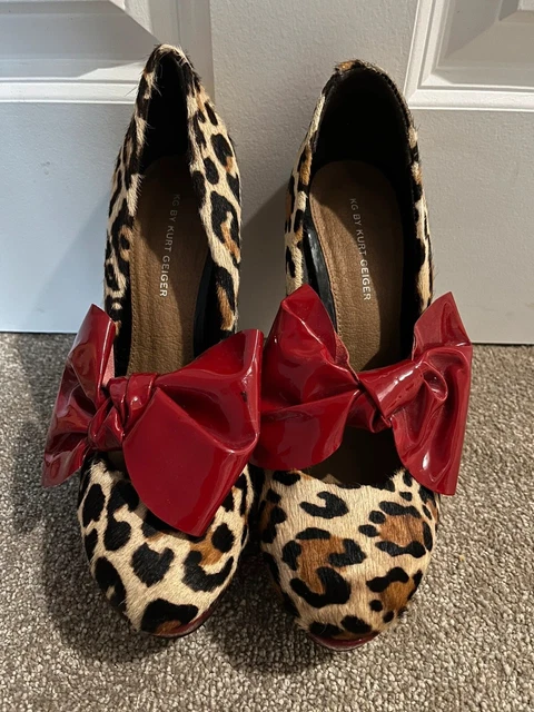 PREOWNED KURT GEIGER Leopard Print Red Patent Platform Bow Shoes Heels ...