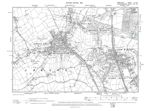 OLD MAP NEW Barnet, Barnet Vale, Chipping Barnet etc 1898 Middlesex ...