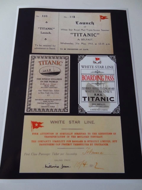 RMS TITANIC LAUNCH Boarding Pass First Class Third Class Tickets ...
