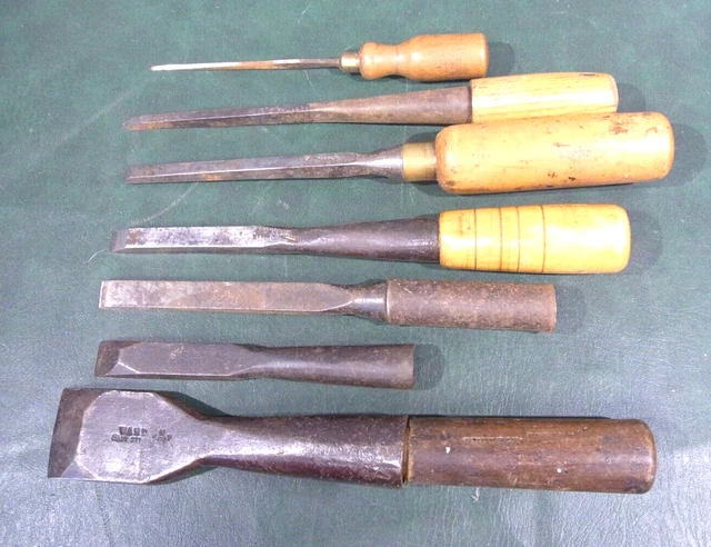 7 VINTAGE MORTICE Chisels Socket Joint Boxwood Ward Nurse Sorby ...