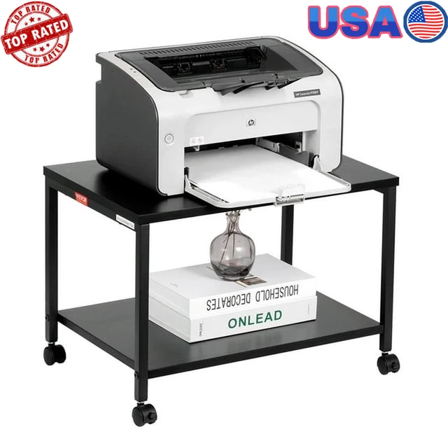 2-TIER ROLLING PRINTER Stand Mobile Cart Storage Shelves W/ Lockable ...
