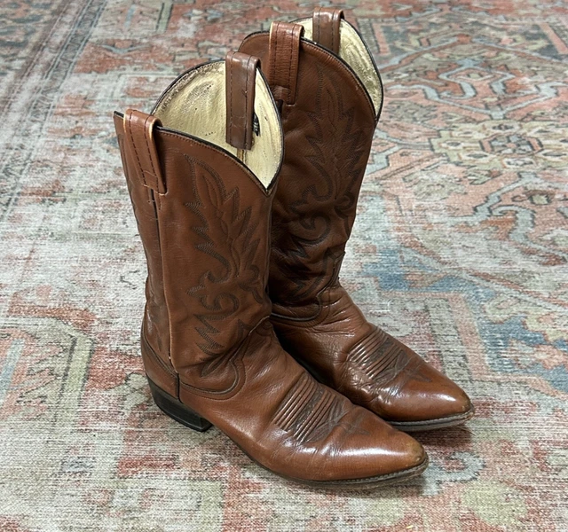 VINTAGE DAN POST Brown Leather Cowboy Boots Style DP 2111J -Mens Size ...