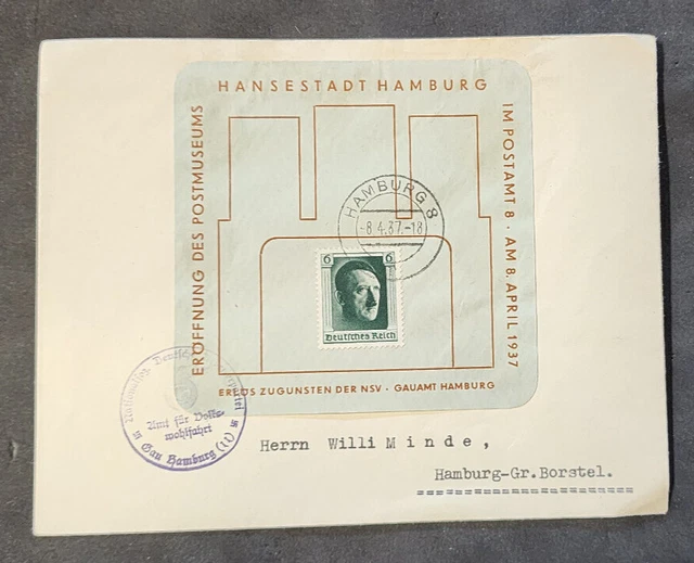 WW2 WWII NAZI Germany Third Reich Hamburg special cover Adolf Hitler ...