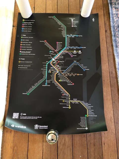 BRISBANE METRO QR translink train map 2025 new black background tram ...
