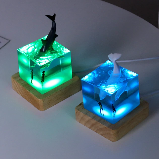 WHALE DIVER NIGHT Light Cube Resin Ocean Animal Cube Decor for Desktop ...