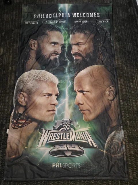 WWE WRESTLEMANIA CODY Rhodes Roman Reigns The Rock Seth Rollins Street Banner $1,039.19 ...