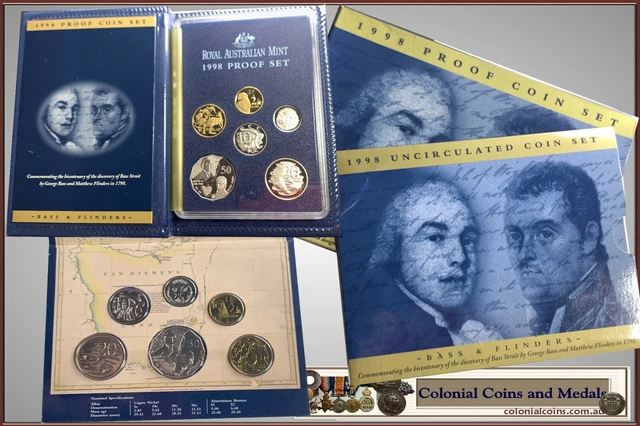1998 ROYAL AUSTRALIAN Mint ' Bass & Flinders' Proof and Mint Coin Sets $88.00 - PicClick AU