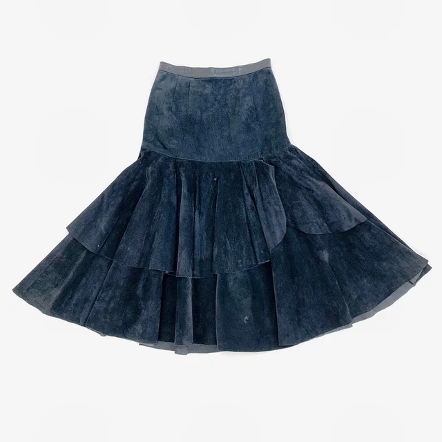 Black Suede Leather Skirt Uk 8 Black Vintage 80s 90s Boho Stevie Nicks