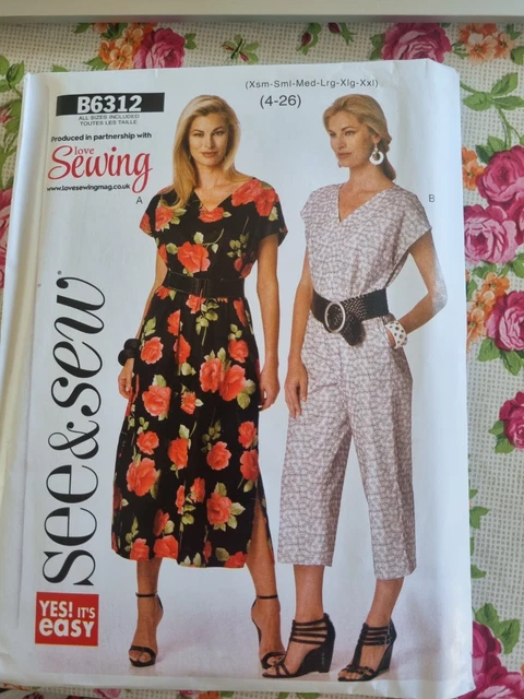 BUTTERICK SEWING PATTERN 6312 Very Easy Dress and Jumpsuit Size 4 - 26 ...
