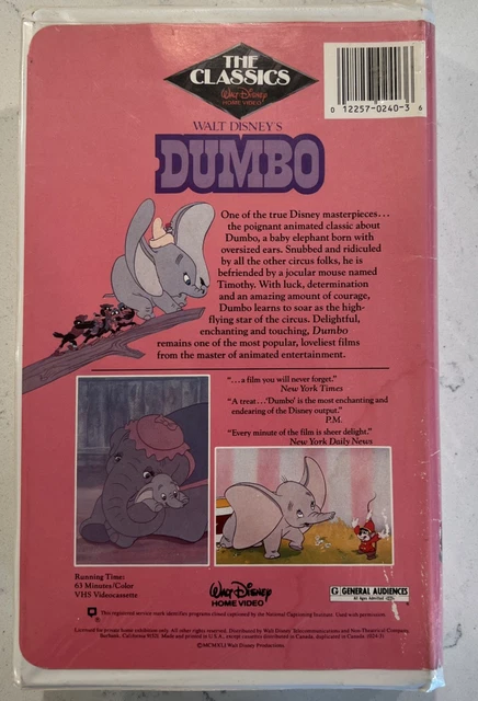 WALT DISNEY’S DUMBO Black Diamond The Classics VHS Tape 24V Older ...