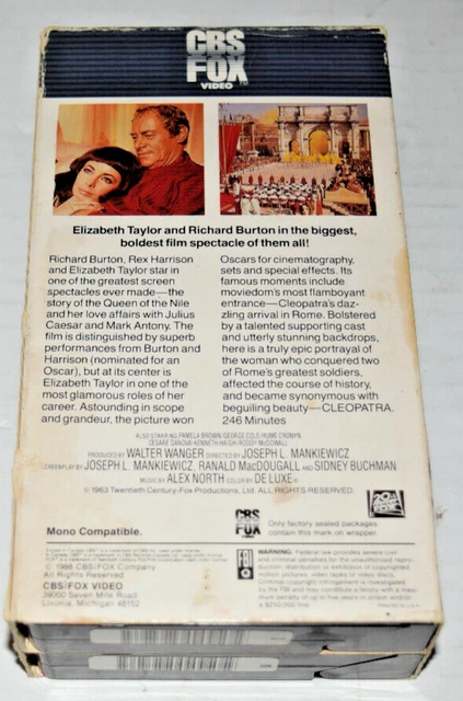 CLEOPATRA VHS ELIZABETH Taylor Richard Burton CBS Fox Video Vintage ...