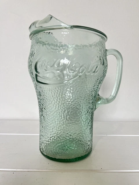 VINTAGE BUBBLED CLEAR Green Glass Coca-Cola Coke Pitcher 64 Oz Large £ ...