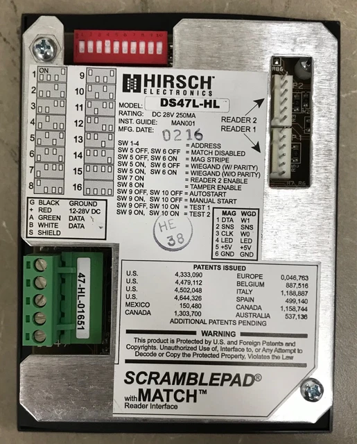 HIRSCH ELECTRONICS DS47L-HL Scramblepad with Match Reader Interface ...