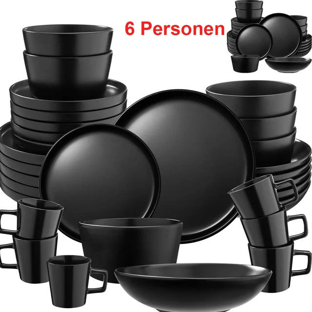 24-TEILIGES GESCHIRRSET TAFELSERVICE 6 Personen Kombiservice Steingut ...