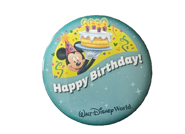 WALT DISNEY WORLD "Happy Birthday" 3” Round Badge. Mickey Mouse Brand ...