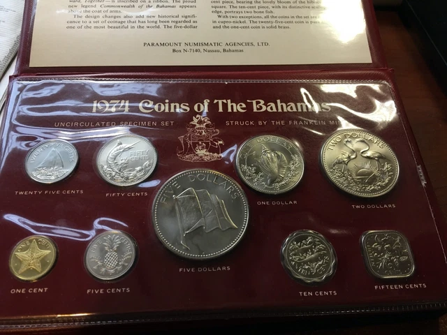 1974 COMMONWEALTH OF the Bahamas Franklin Mint Coin Specimen Set $49.95 ...