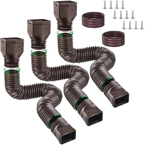 FLEXIBLE GUTTER DOWNSPOUT Extensions with Connector, Rain Gutter 3 Pack ...