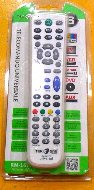 TELECOMANDO UNIVERSALE TEKONE RM-L677E TV memorizza codici fino a 6 ...