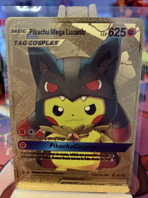 PIKACHU MEGA LUCARIO Tag Cosplay Gold Foil Pokemon Fan Art Card #009 ...