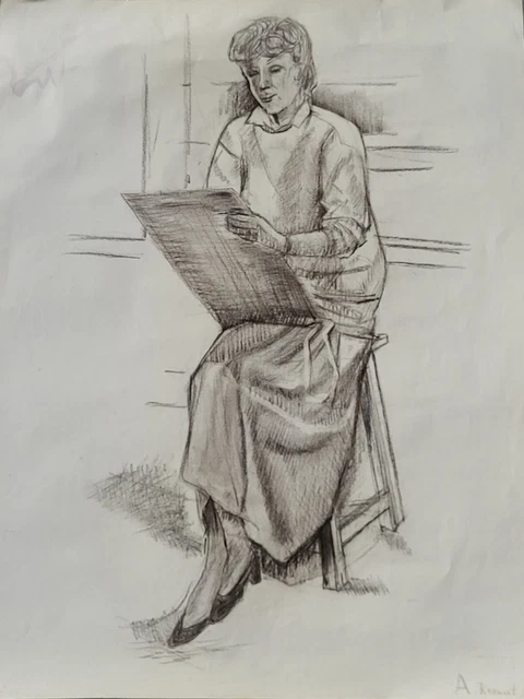 TABLEAU ANCIEN SIGNÉE A RAYMONDIS. La Dessinatrice. Dessin Crayon ...