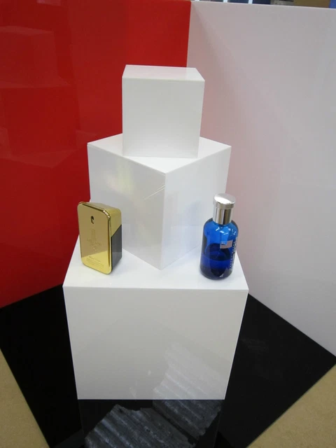 WHITE ACRYLIC DISPLAY Case Cube Stand Square 5 Sided Box Tray Shop ...