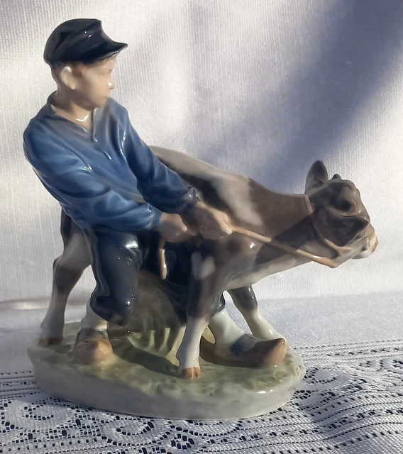 ROYAL COPENHAGEN FARMING Boy Calf Cow 772 Figurine Christian Thomsen 18 ...