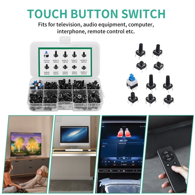 180 PCS 10 Values Tactile Push Button Momentary Tact Assorted Kits ...