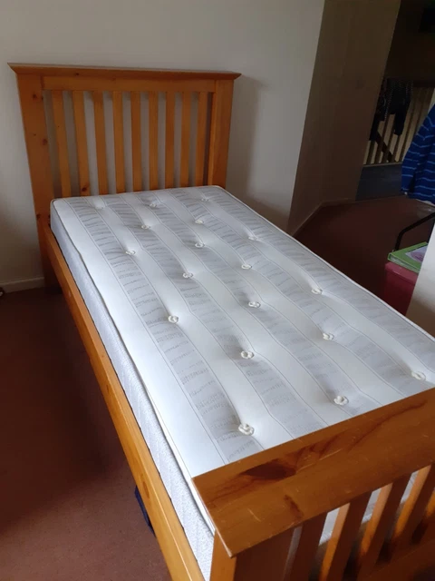 SINGLE PINE WOODEN Bed Plus 6ft X 3ft Mattress £9.99 - PicClick UK