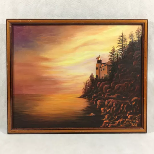 VINTAGE FRAMED SUNSET Seascape Lighthouse Coastal Ocean Painting 16x20 ... VINTAGE FRAMED SUNSET Seascape Lighthouse Coastal Ocean Painting 16x20 ...