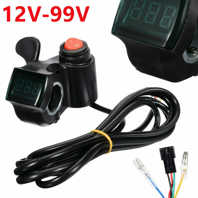 12V-99V LED BIKE Thumb Throttle With Power Switch Voltage For Electric ...