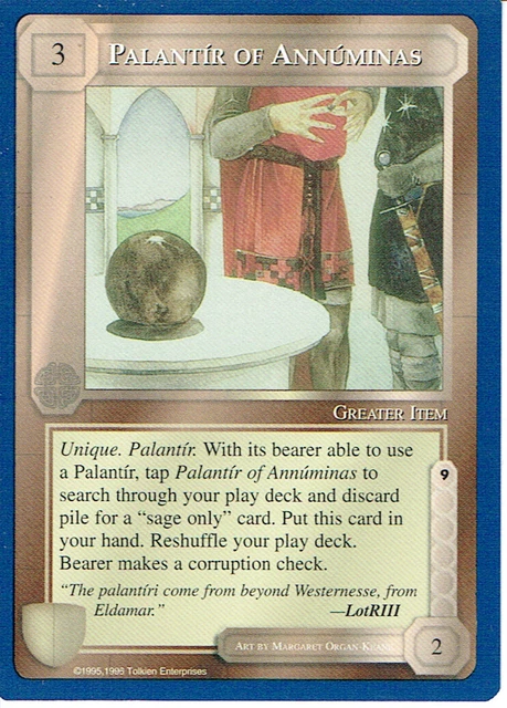 MIDDLE EARTH BLUE BORDER PREMIER RARE CARD PALANTIR OF ANNUMINAS ex £3. ...