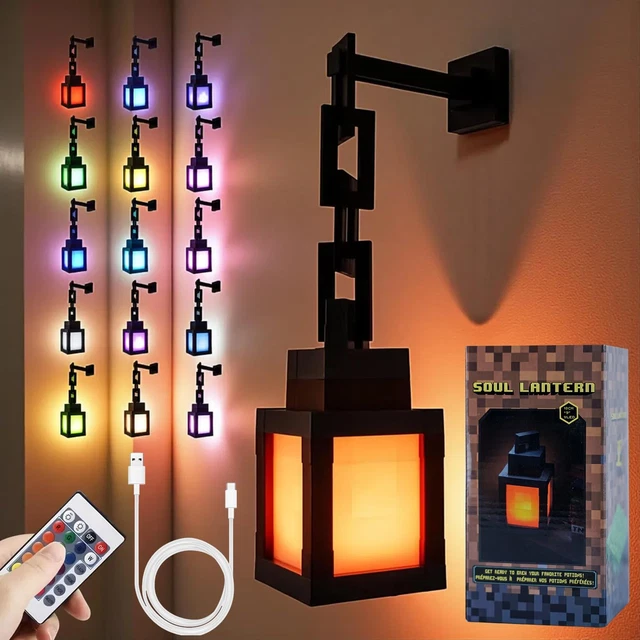 3D PIXELATED MINECRAFT Lantern Night Light - USB Rechargeable Night ...