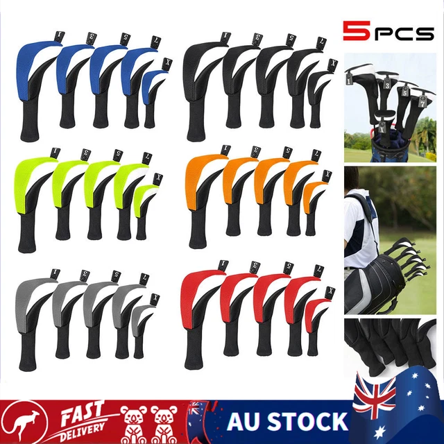 5PCS GOLF CLUB Head Covers Woods Driver Fairway Hybrid with 1 3 5 7 X ...