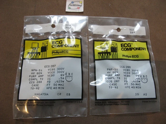 TRANSISTOR ECG287 ET ECG288 ECG-Philips NPN PNP - Lot de 1 NOS EUR 10 ...