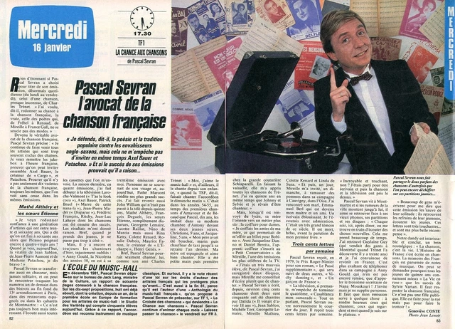 COUPURE DE PRESSE Clipping 1985 Pascal Sevran (2 pages) EUR 5,00 ...