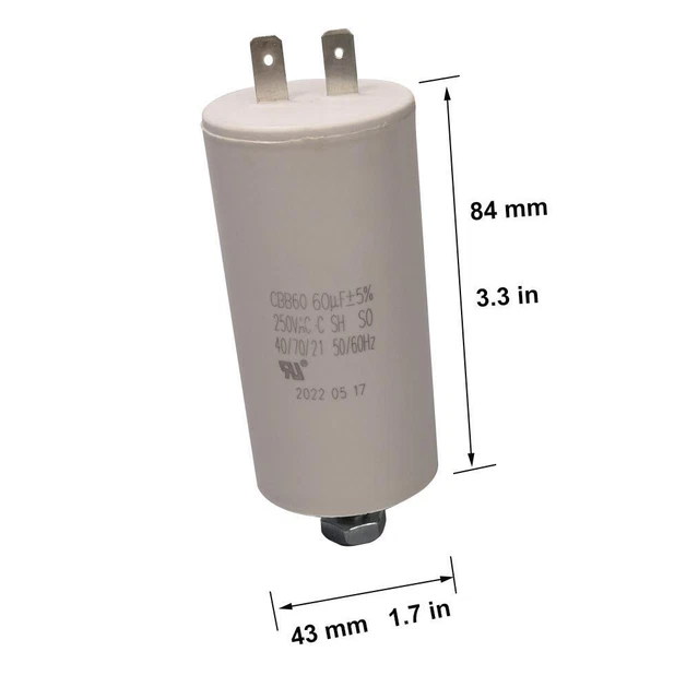 60MFD MOTOR RUN Capacitor 250VAC 250V AC 60uF 60 uF MFD CBB60 W/Fix ...