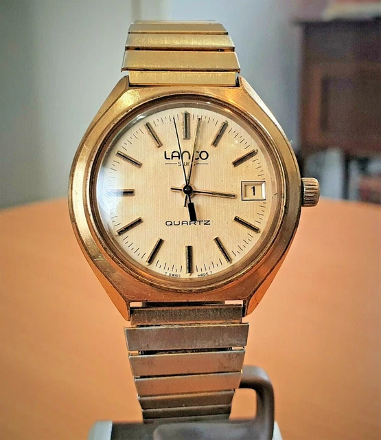 VINTAGE LANCO QUARTZ watch, gold dial - Tissot 3 jewel 2030 stepper $57 ...