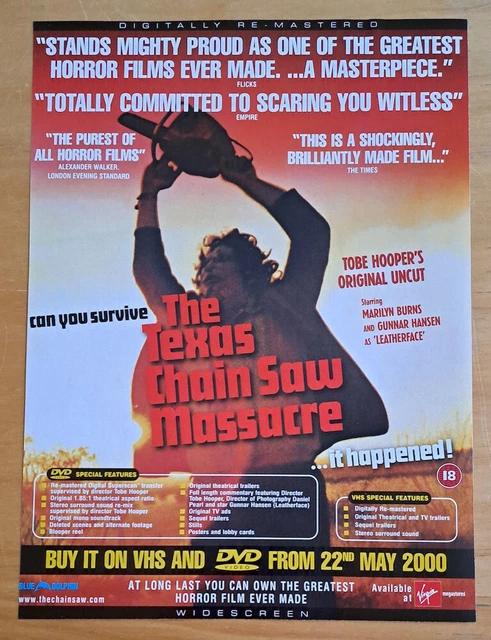 THE TEXAS CHAINSAW Massacre Vhs & Dvd Uk Magazine Advert Retro Horror ...