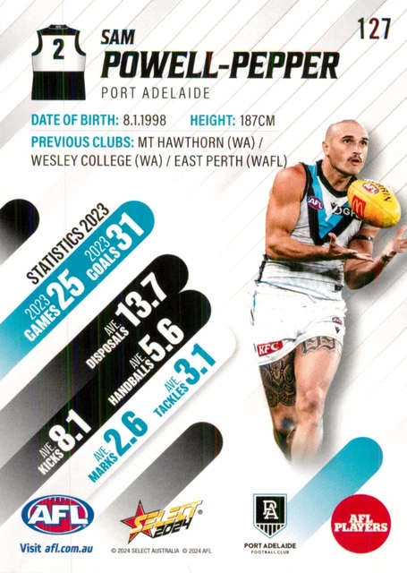 2024 PORT ADELAIDE Power AFL Select Footy Stars Card - Sam Powell ...