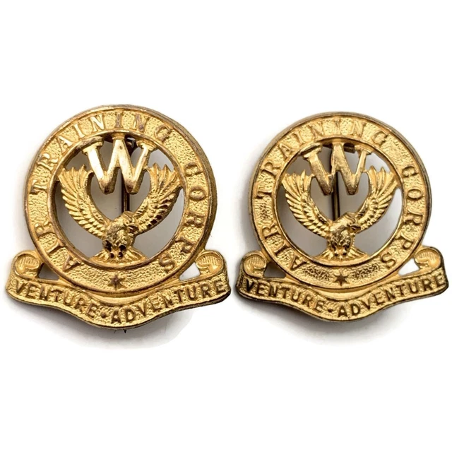 ORIGINAL WW2 AIR Training Corps WELFARE Officer GILT Collar Badge PAIR ...